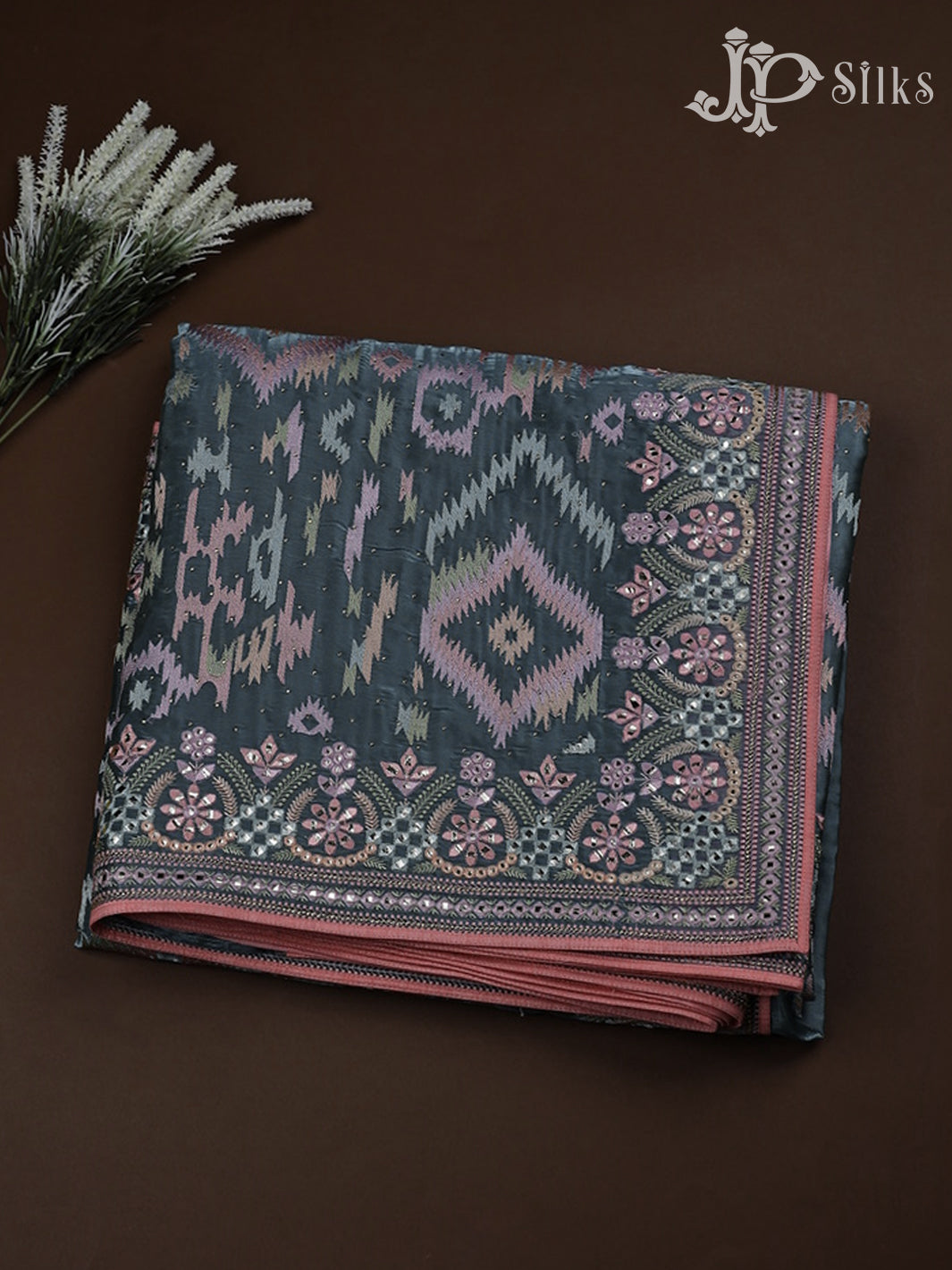 Grey with Pink Designer Saree - E3115 – JP Silks