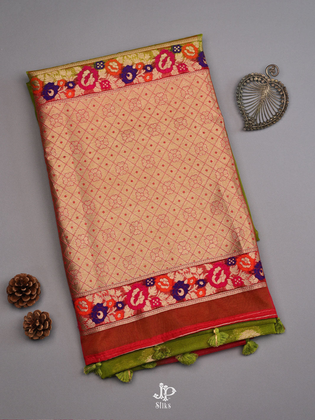 Light Green and Pink Organza Silk Saree - D7280 – JP Silks