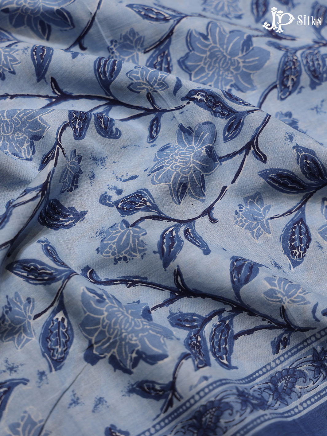 Sky Blue Floral Design Cotton Fabric - D1778 – JP Silks