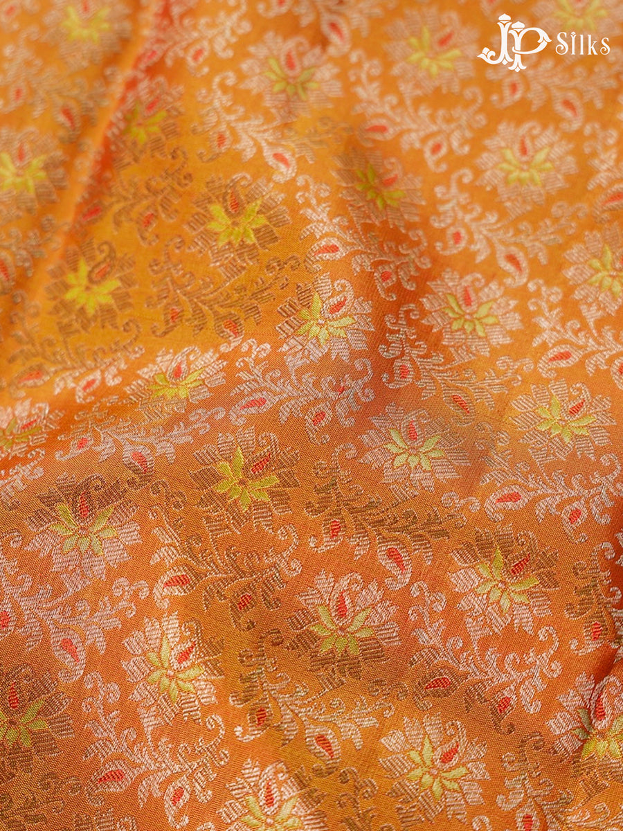 Dual Shade Rust Orange & Yellow With Pink Bridal Kanjivaram Silk Saree ...