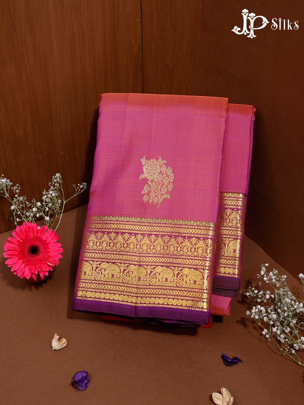 Dual Shade of Pink and Deep Purple Kanchipuram Silk Saree - G362 – JP Silks