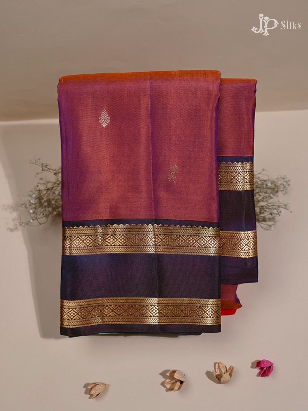 Dual Shade Rust & Dark Purple Pure Silk Mix Saree - G843 – JP Silks